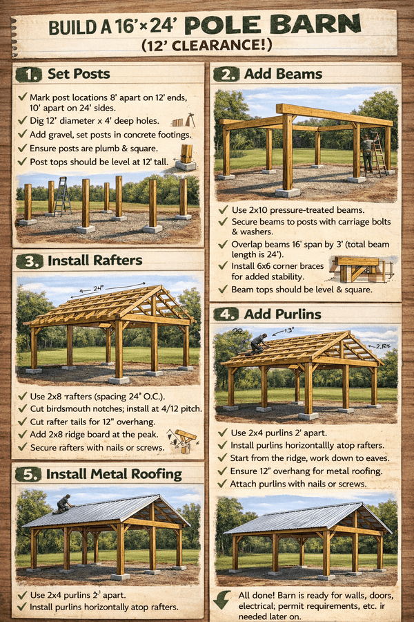 Complete Open Pole Barn Kit - 16'x24' Durable Solution – Fence and Lumber
