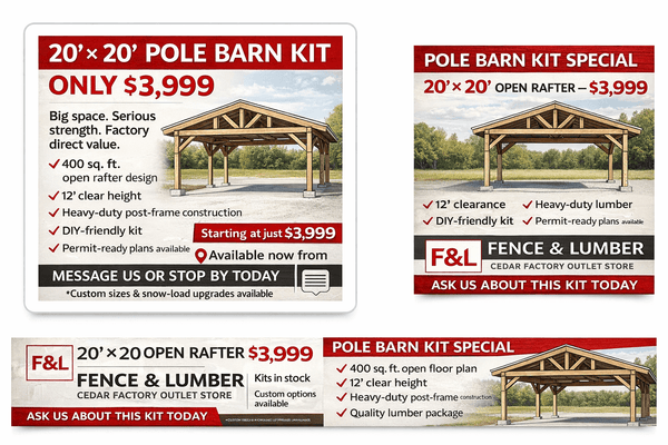 20x20 Complete Pole Barn Kit - Durable, DIY Solution – Fence and Lumber